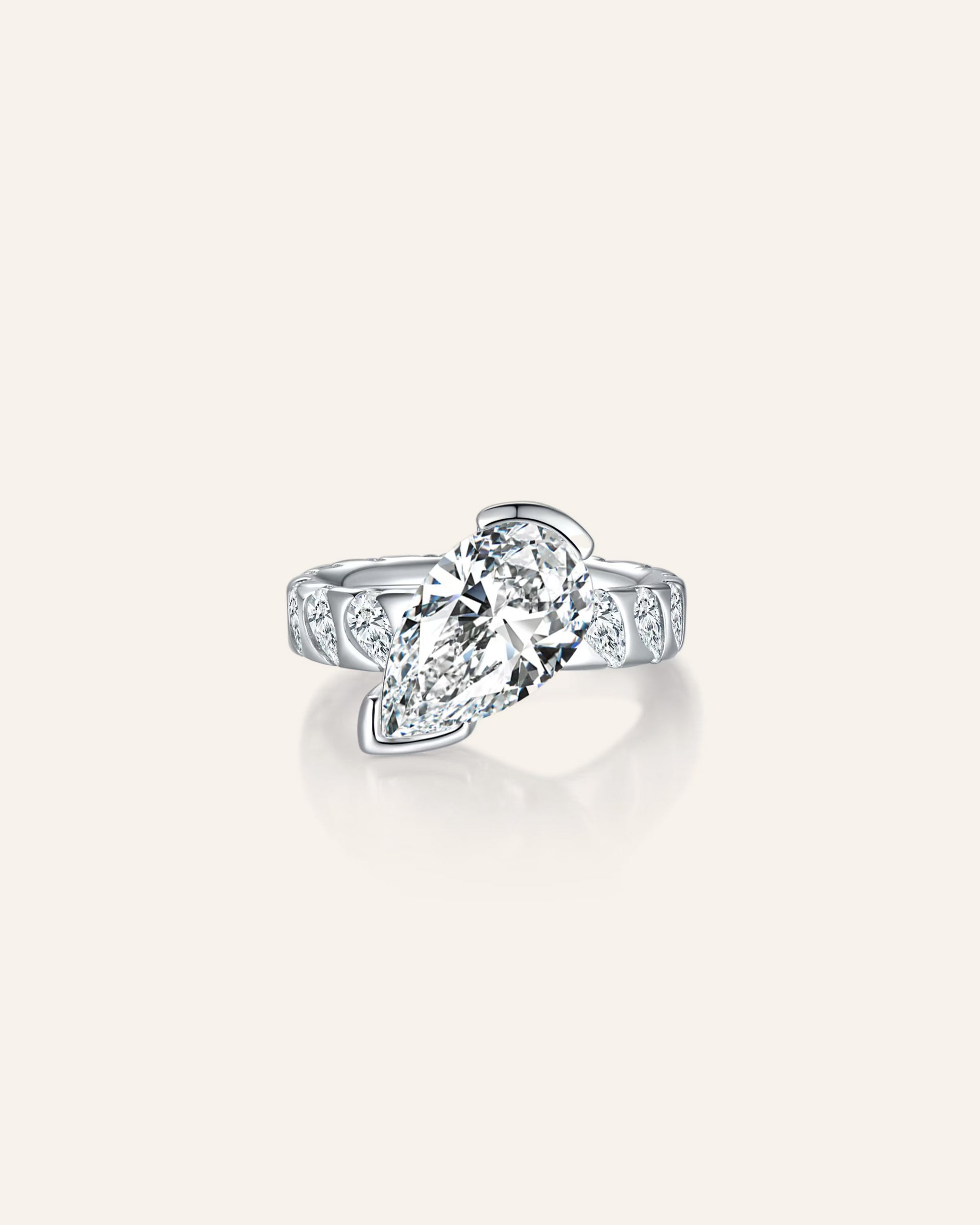 The Sparkle Sign Platinum-Plated Marquise-Cut Clear Zircon Ring with 6 ...
