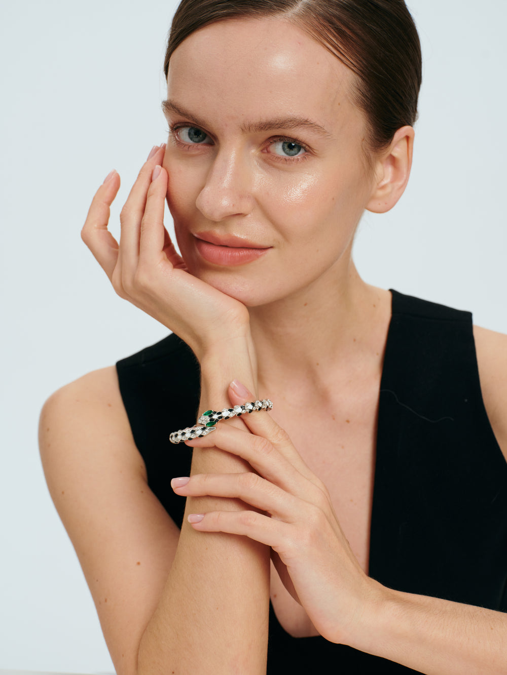 The Sparkle Sign Platinum-Plated Serpent Bracelet with Lab Stone Inlays ...