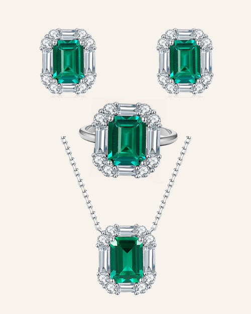 Emerald Glow Set（Necklace & Stud Earrings & Ring)